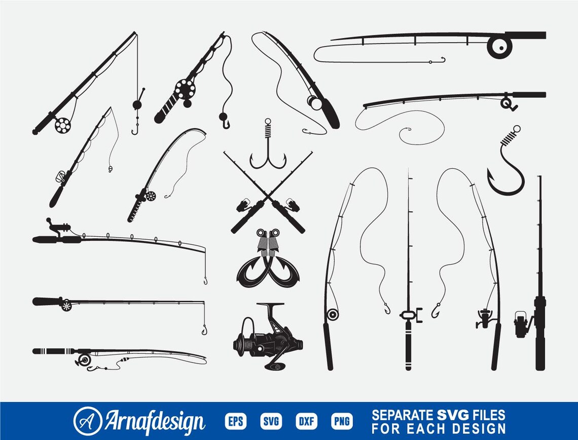 Fishing Rod SVG, Rod Svg, Fishing Pole, Fishing Hook Svg, Clipart, Cut ...