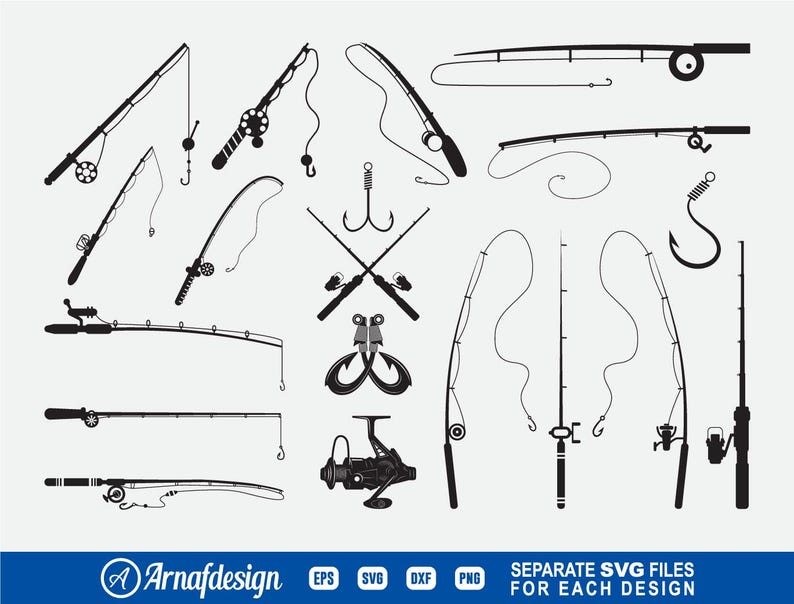 Fishing Rod SVG, Rod Svg, Fishing Pole, Fishing Hook Svg, Clipart, Cut ...