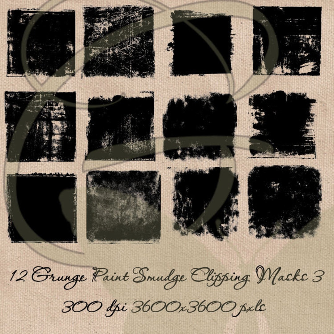 Grunge Paint Smudge Texture Overlays: Black PNG Clipping Masks (digital ...