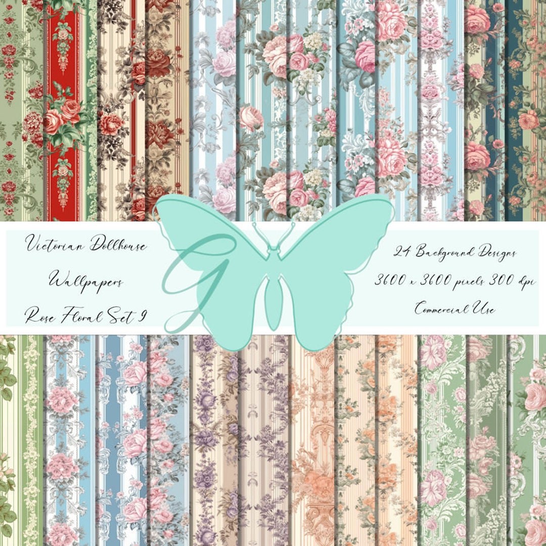 Dollhouse Shabby Wallpaper, Victorian Mini Rose Floral Pattern, 1 Inch ...