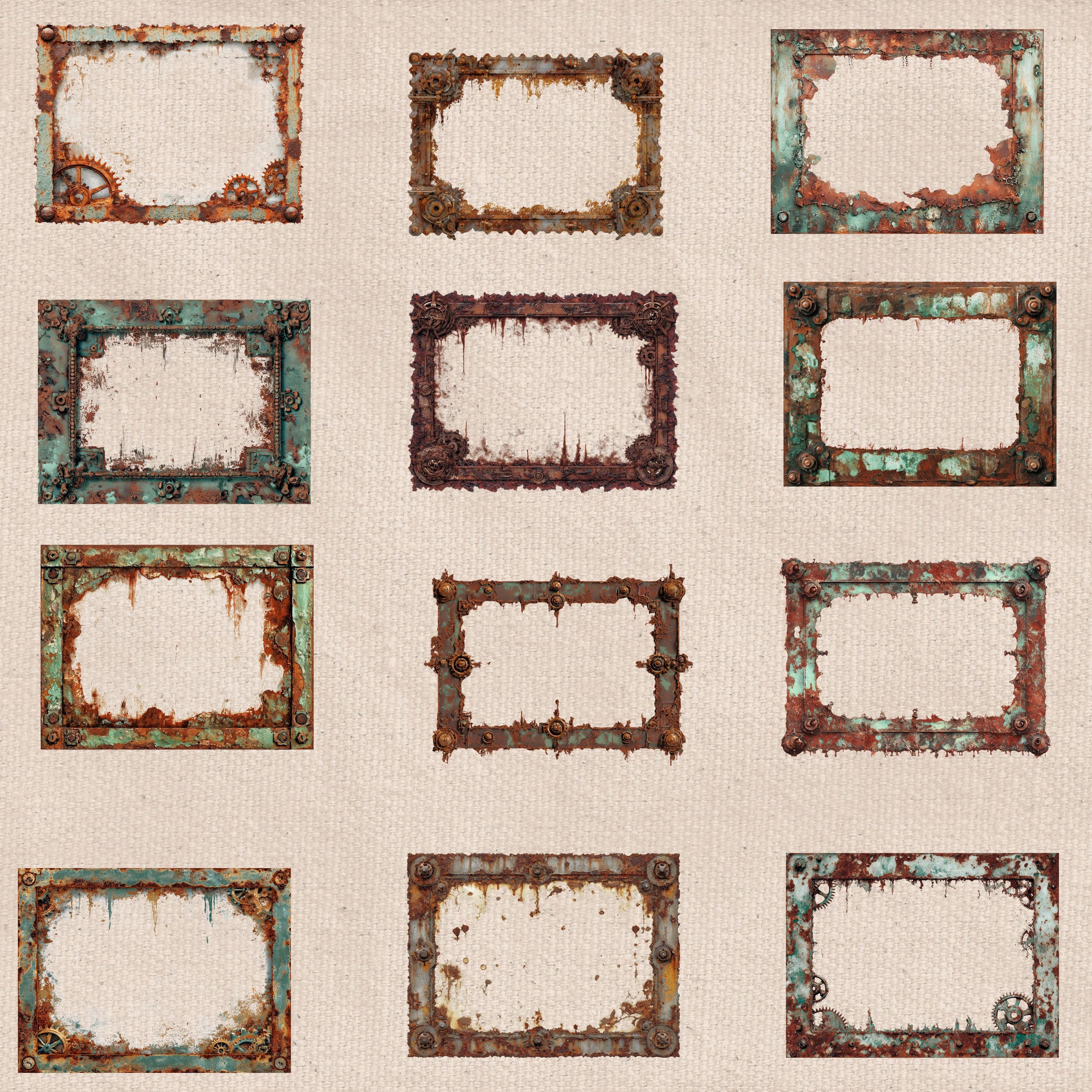 36 Steampunk Grungy Red Rust Frame Overlay, Industrial Textures, Old ...