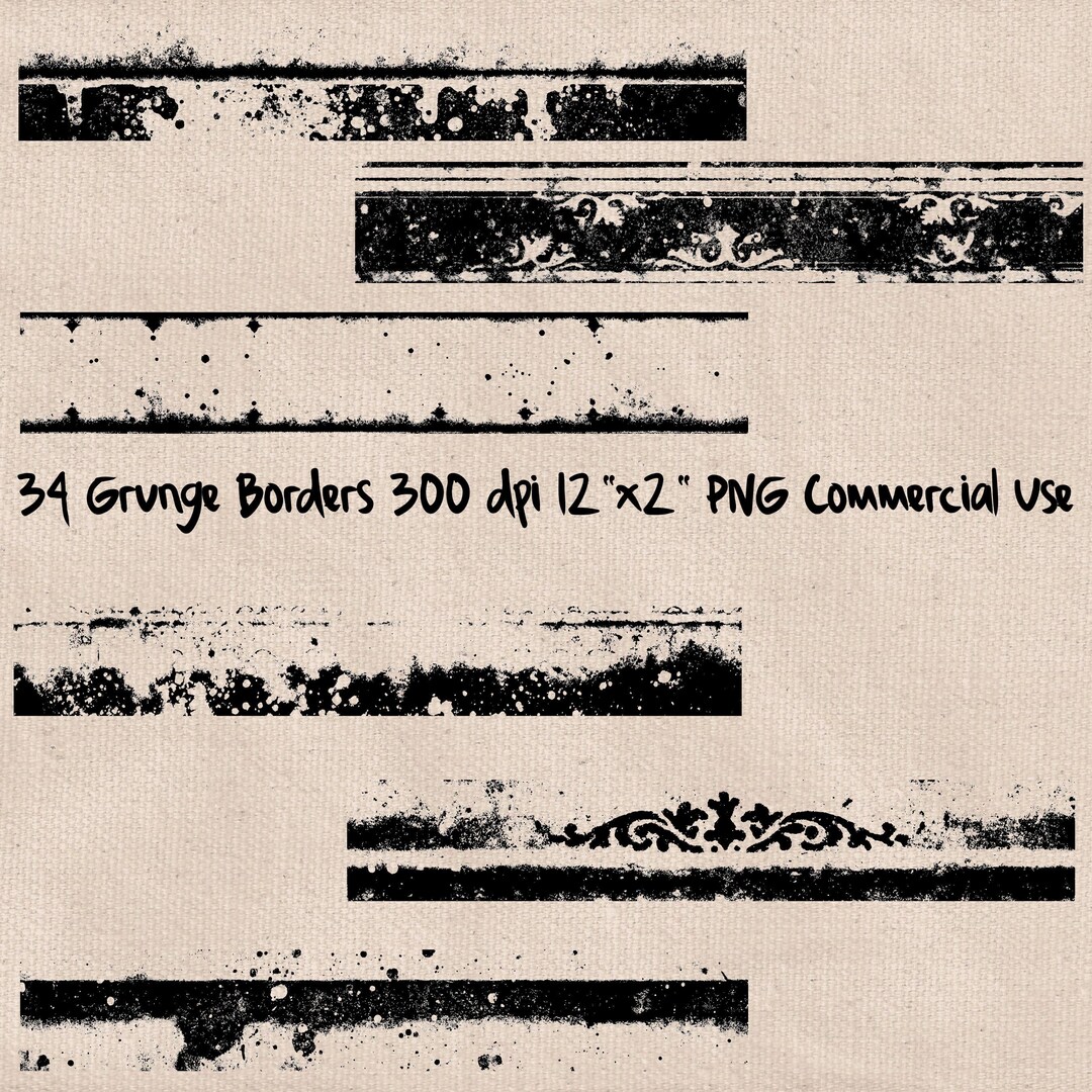 34 Black Distressed Borders Grunge, Transparent Scratch Overlays Bundle ...