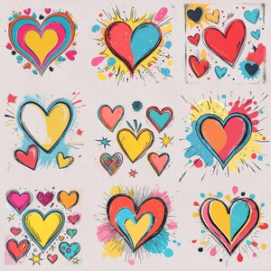 50 Valentine Designs, 3x3 Heart PNG, Hearts Valentines PNG Bundle ...