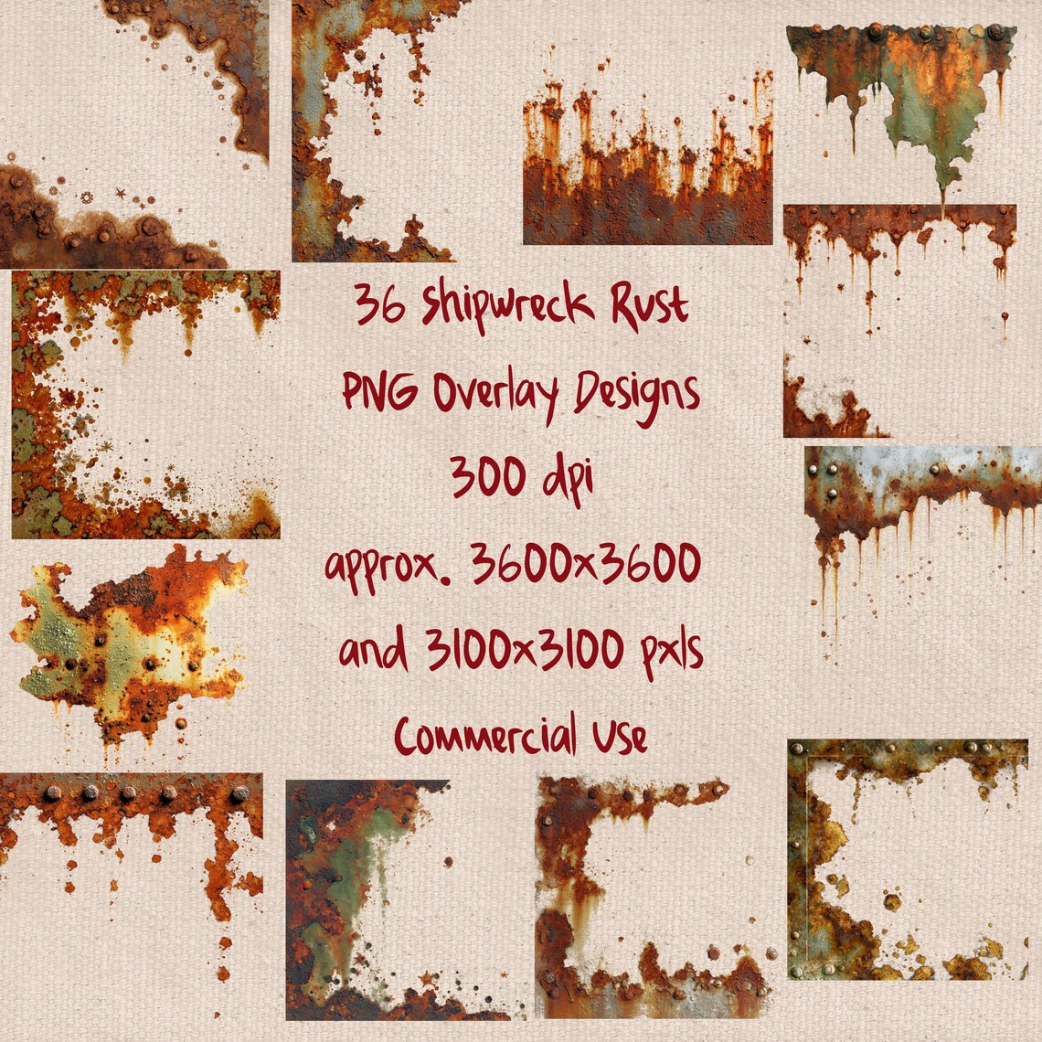 Red Rust Frame Overlays: Steampunk PNG Textures (digital Download ...