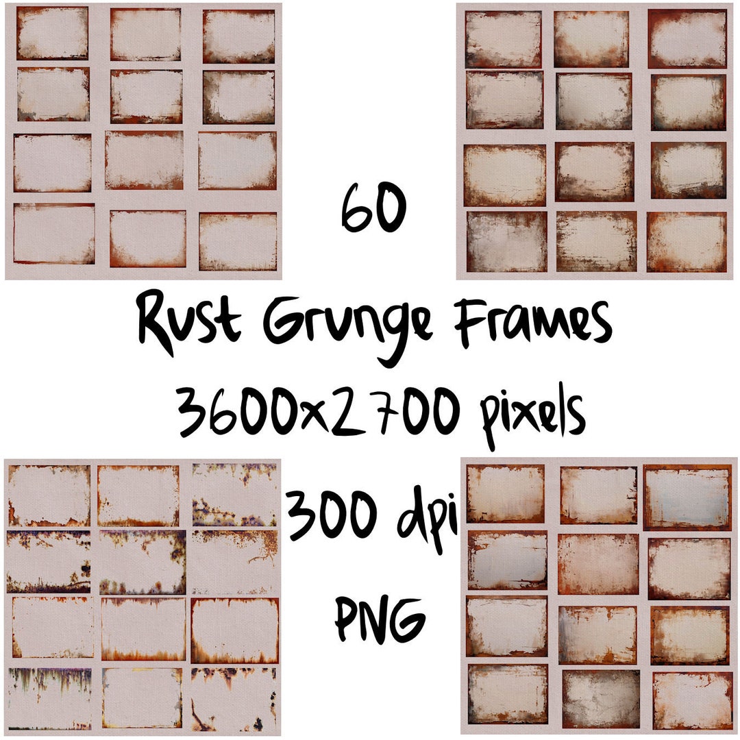 60 Grungy Patterns, Red Rust Frame Overlay, Industrial Textures, Old ...