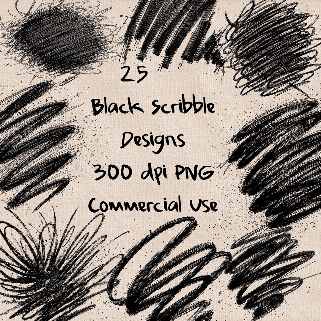 Grunge Black Scribble Overlays: Distressed Clipart Texture (PNG Digital ...