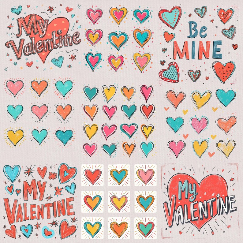 50 Valentine Designs, 3x3 Heart PNG, Hearts Valentines PNG Bundle ...