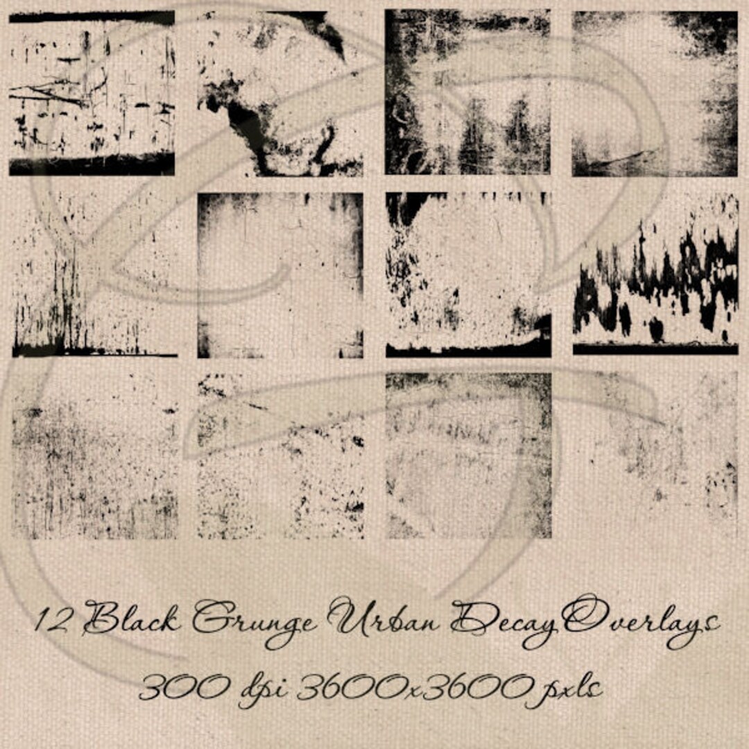 Black Grunge Texture Overlays: Urban Decay Photo Effects (digital ...