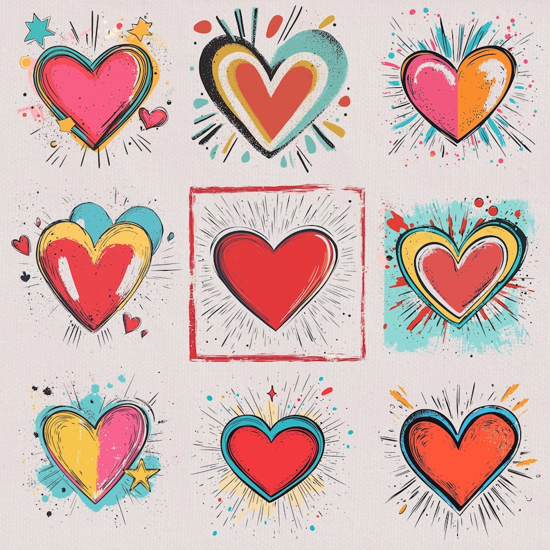 50 Valentine Designs, 3x3 Heart PNG, Hearts Valentines PNG Bundle ...
