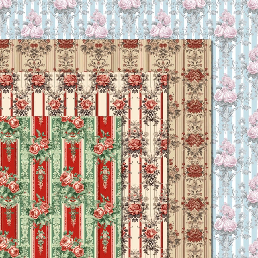 Dollhouse Shabby Wallpaper, Victorian Mini Rose Floral Pattern, 1 Inch ...