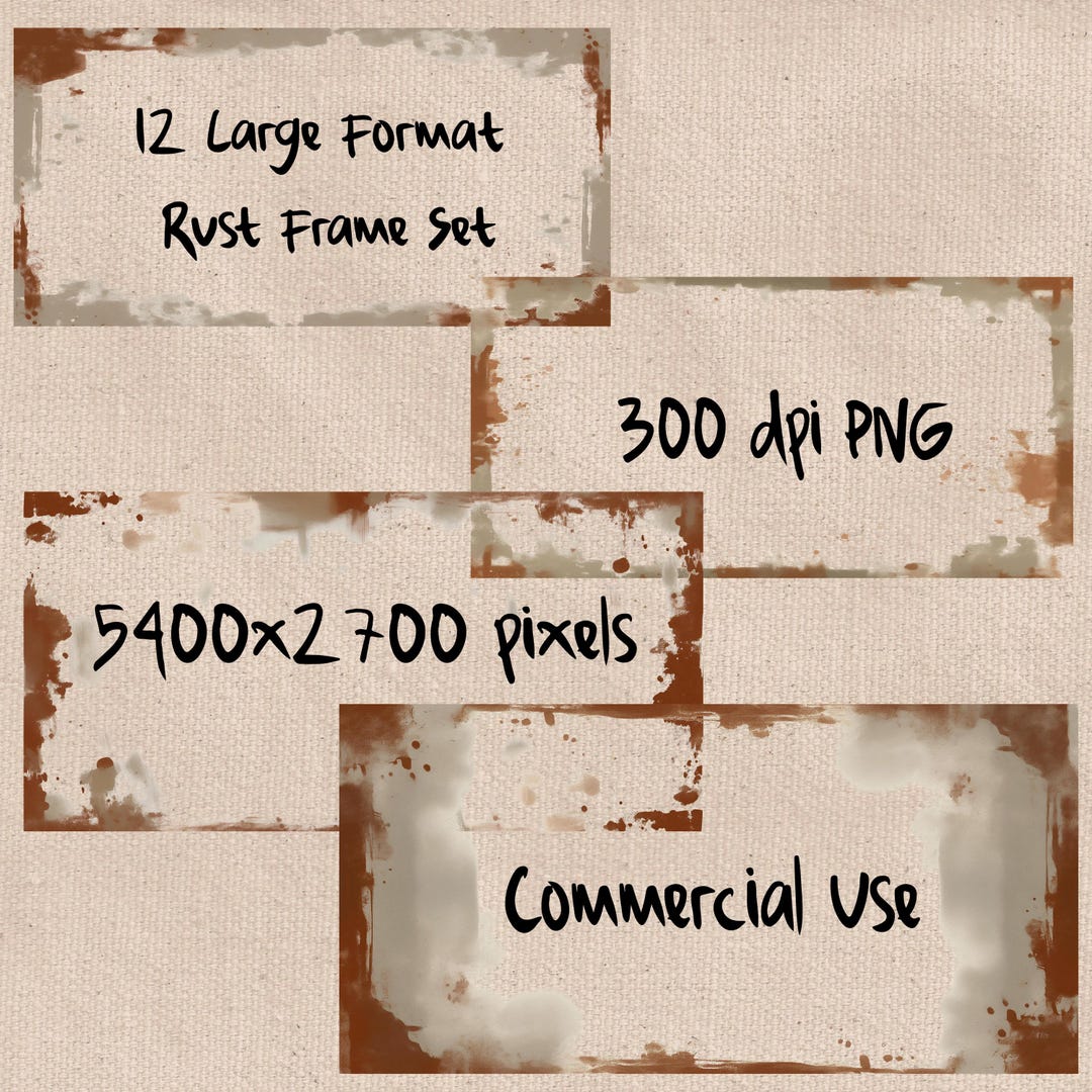12 Large Format Rust Frame PNG Brown Red Grunge Digital Scratched ...
