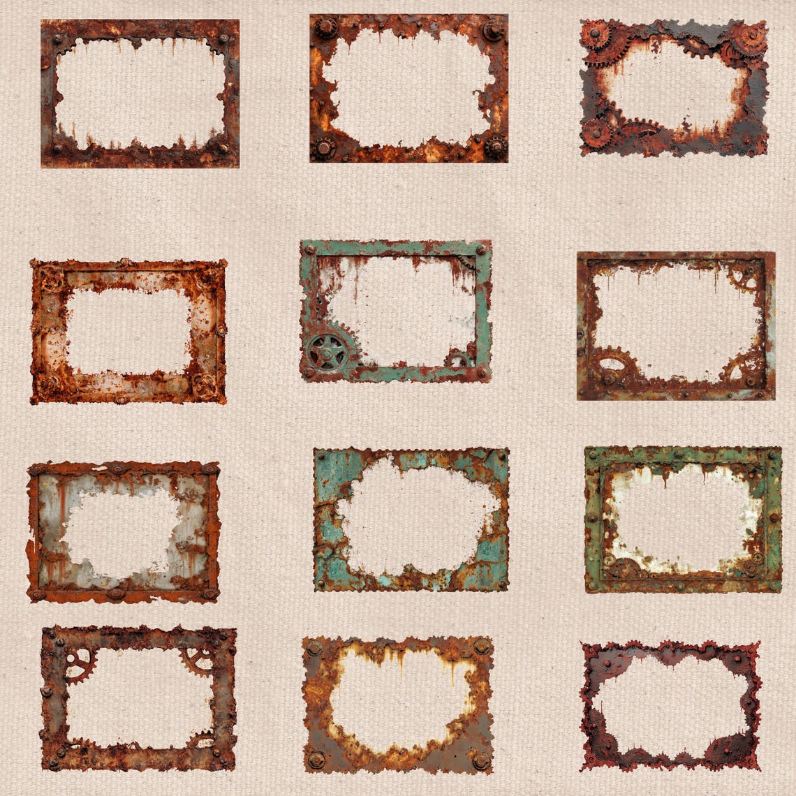 36 Steampunk Grungy Red Rust Frame Overlay, Industrial Textures, Old ...