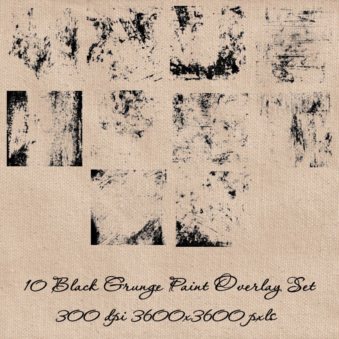 Black Grunge Paint Texture Overlays: Distressed Photo Effects (PNG ...
