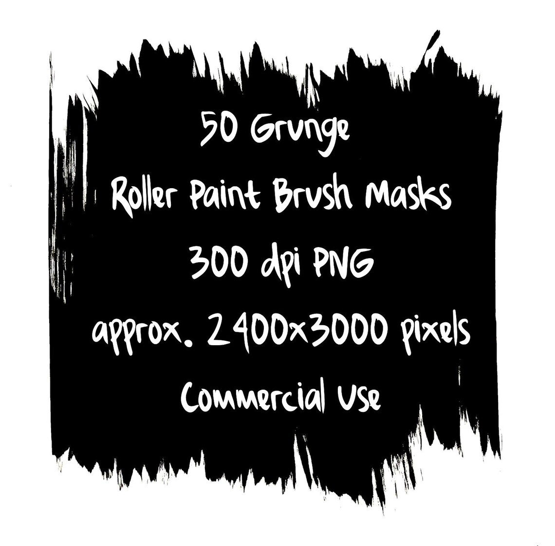 Grunge Texture Overlay: 50 Black Paint Brush Stroke PNG Masks (digital ...