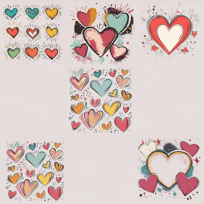 50 Valentine Designs, 3x3 Heart PNG, Hearts Valentines PNG Bundle ...