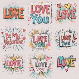 50 Valentine Designs, 3x3 Heart PNG, Hearts Valentines PNG Bundle ...