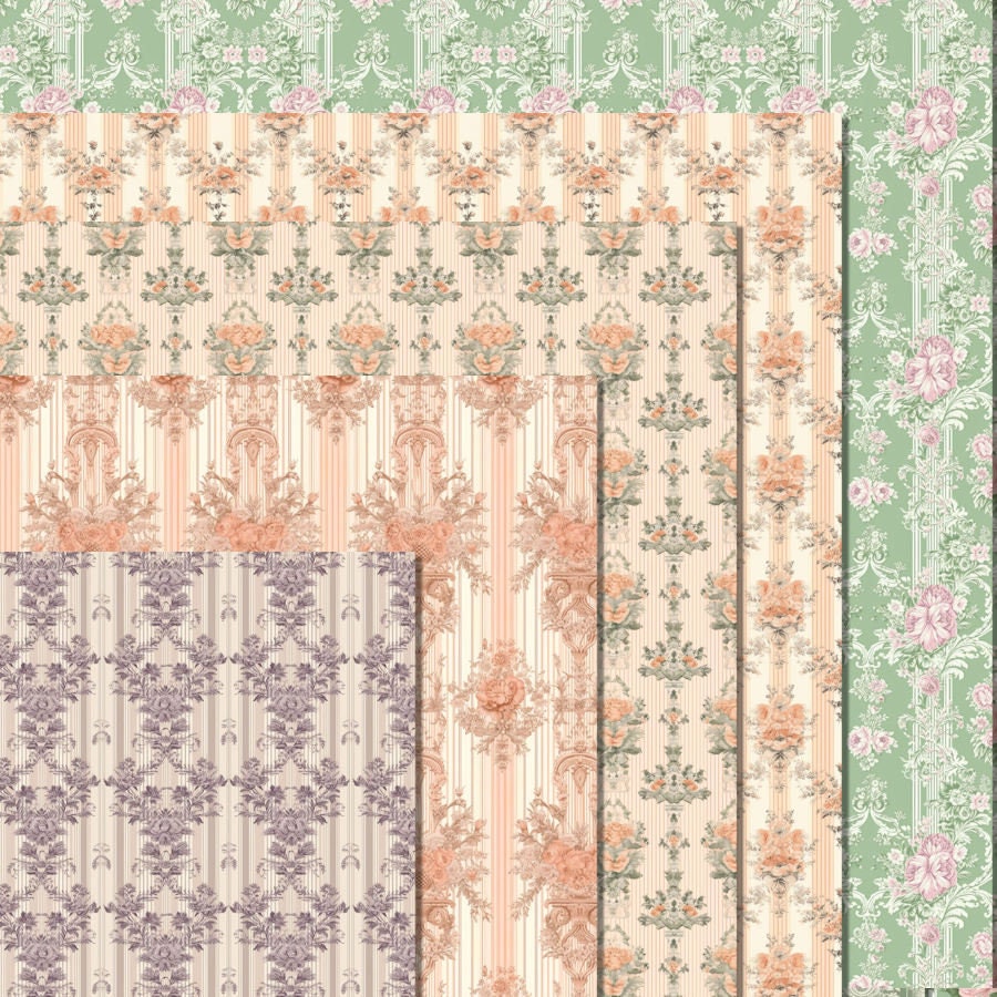 Dollhouse Shabby Wallpaper, Victorian Mini Rose Floral Pattern, 1 Inch ...