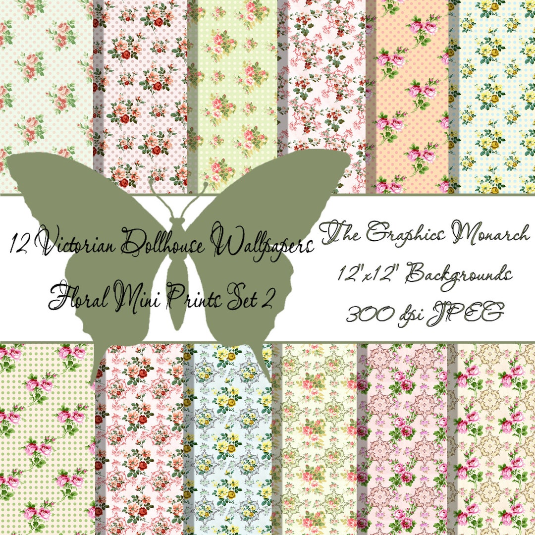 Dollhouse Wallpaper Victorian Rose Floral Pink Digital Pack Bundle ...