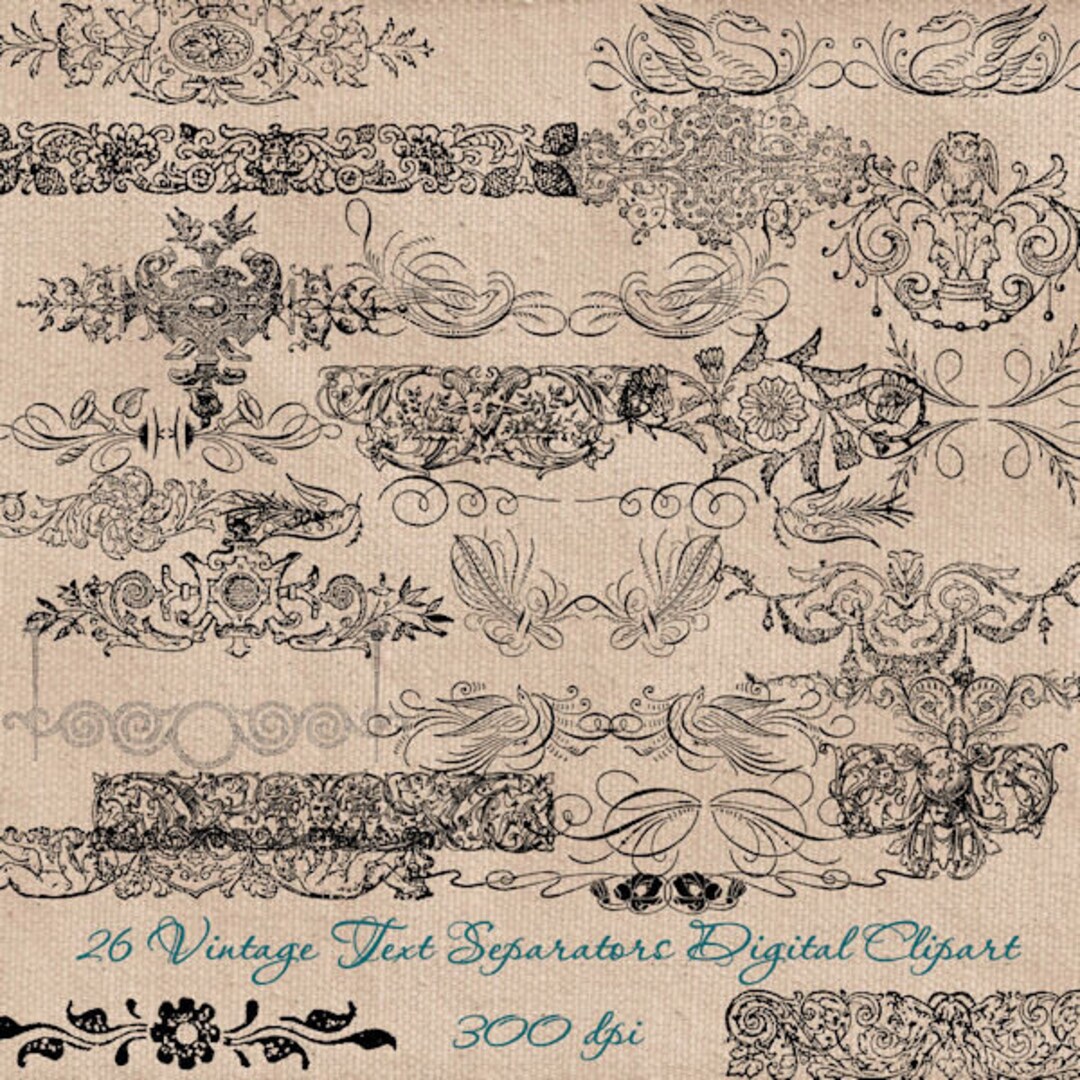 26 Text Separators, Border Fancy, Vintage Designs Bundle, Decorative ...
