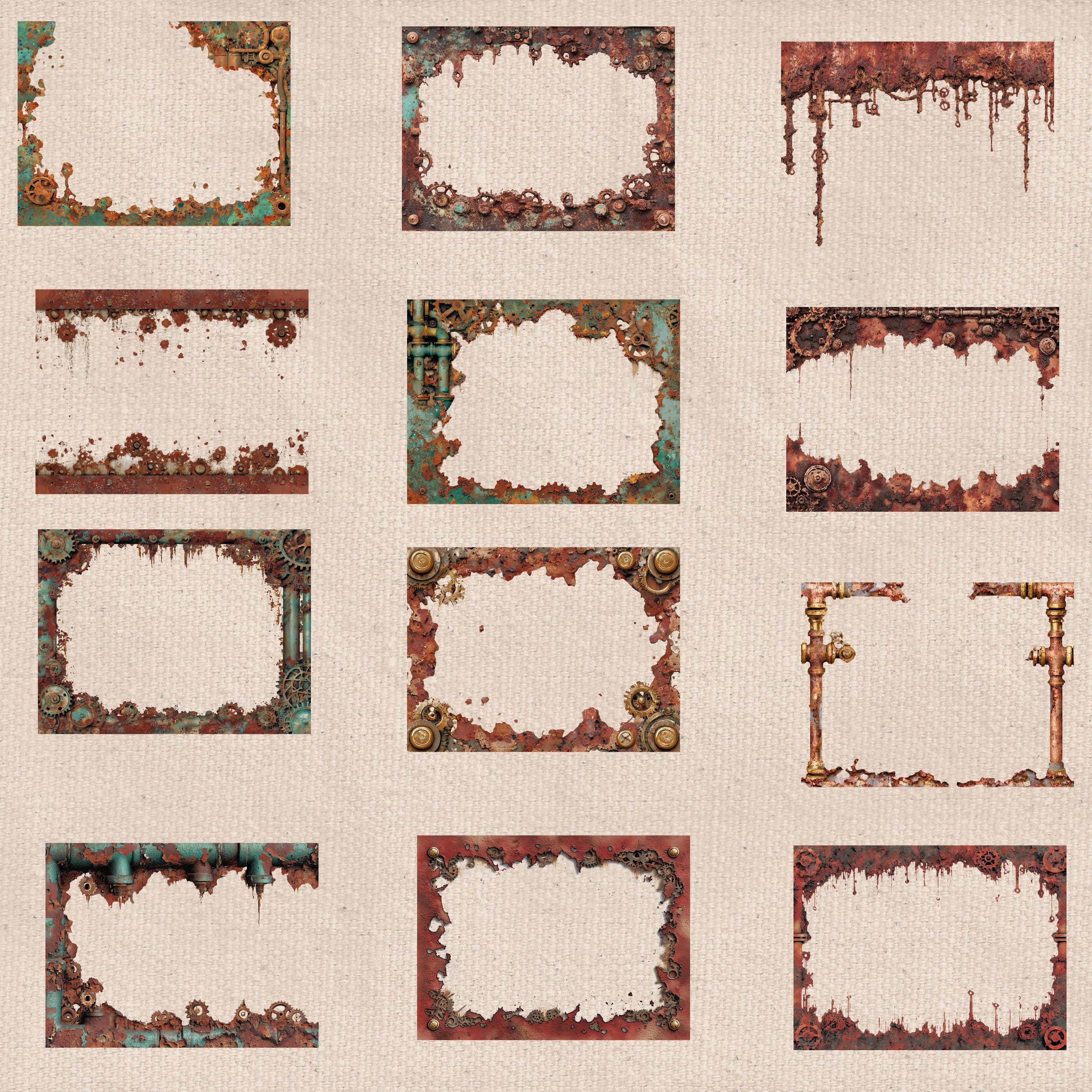 36 Steampunk Grungy Red Rust Frame Overlay, Industrial Textures, Old ...
