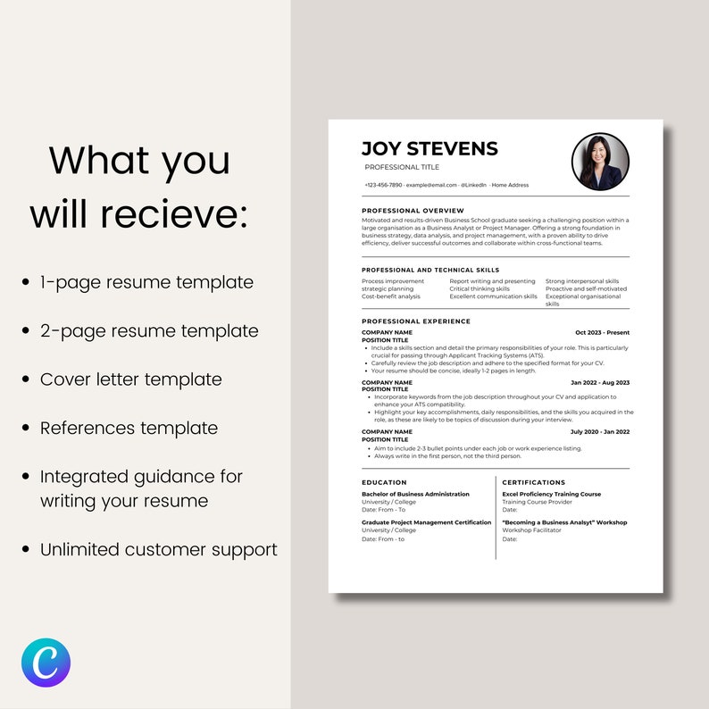 Professional Resume Template Resume Template With Photo ATS Friendly ...