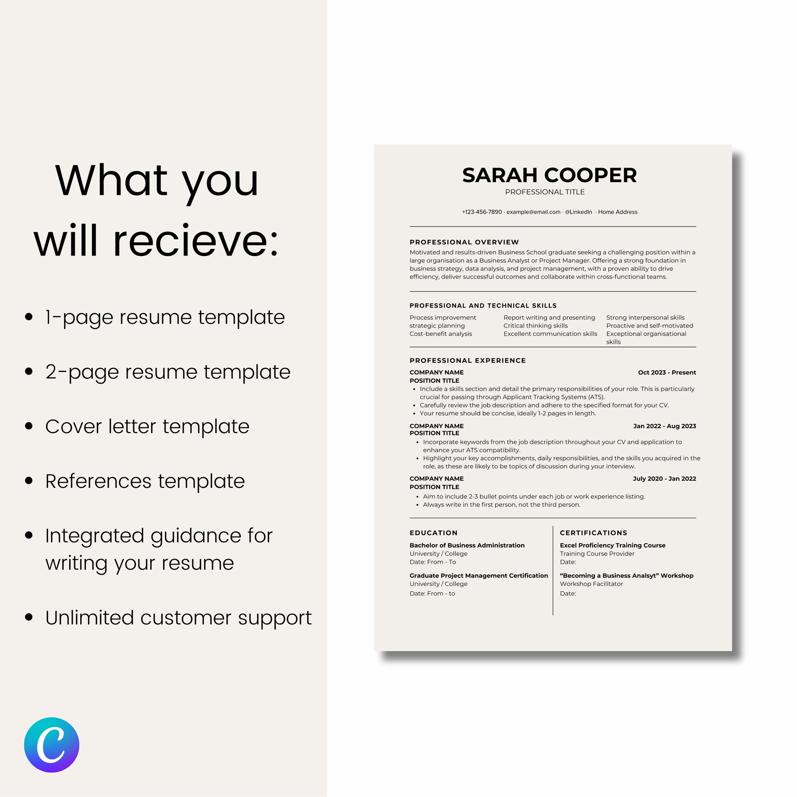 Resume Template CV Template ATS Friendly Template Professional Resume ...