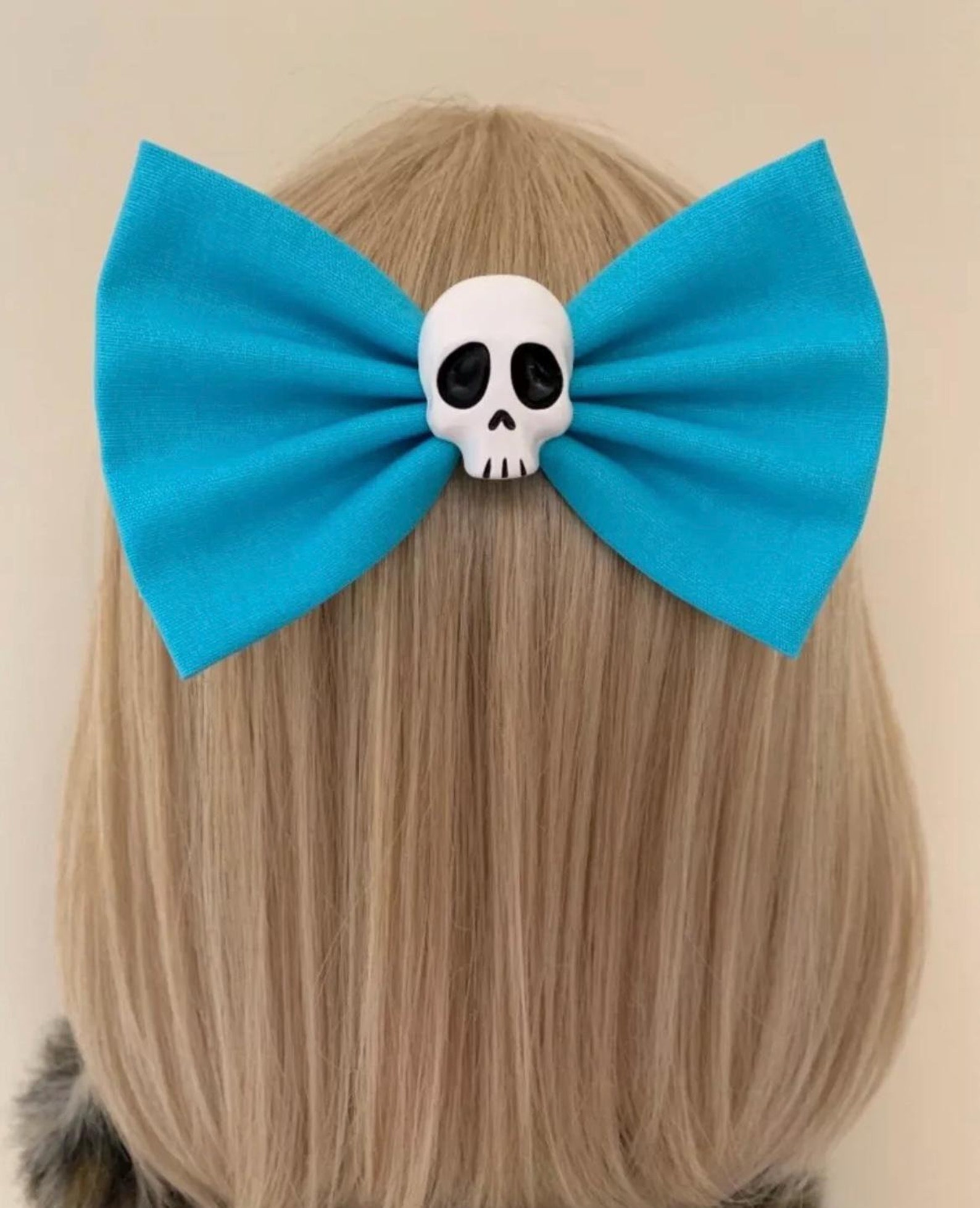 Skull Hair Bow, Blue Skull Bow, Halloween Accessory, Rockabilly Hair ...