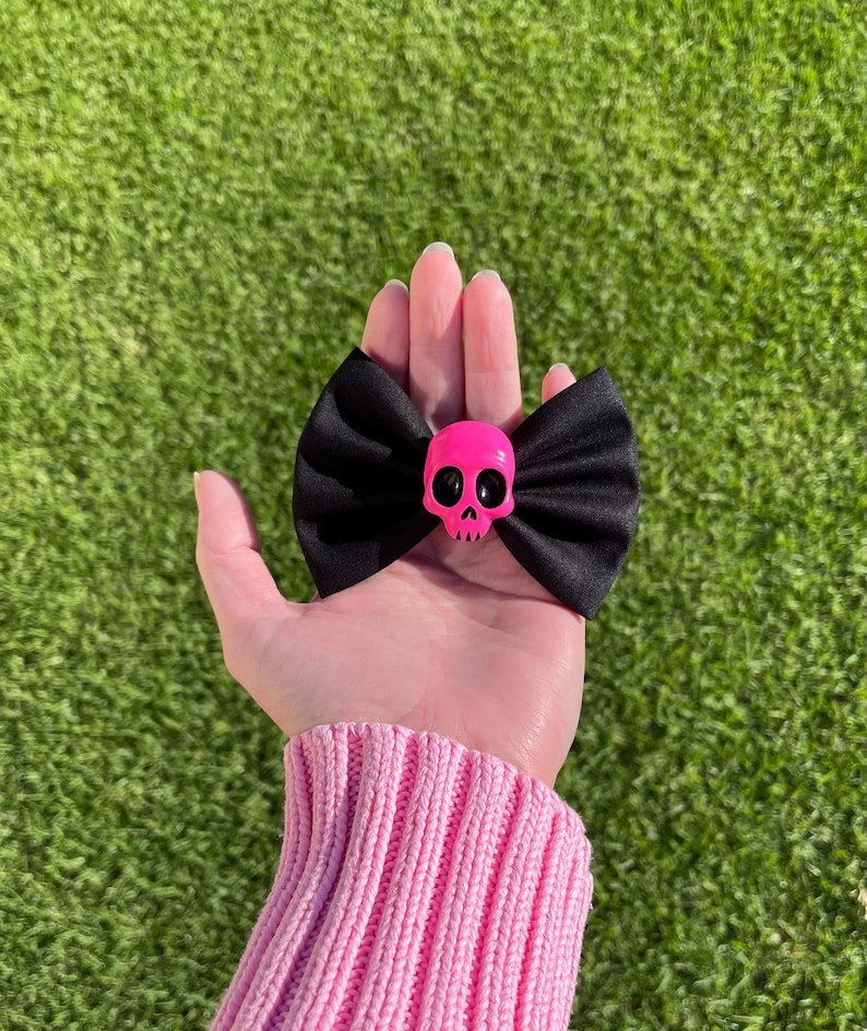 Pink Skull Hair Bow, Green Skull Bow, Halloween Accessories, Rockabilly ...