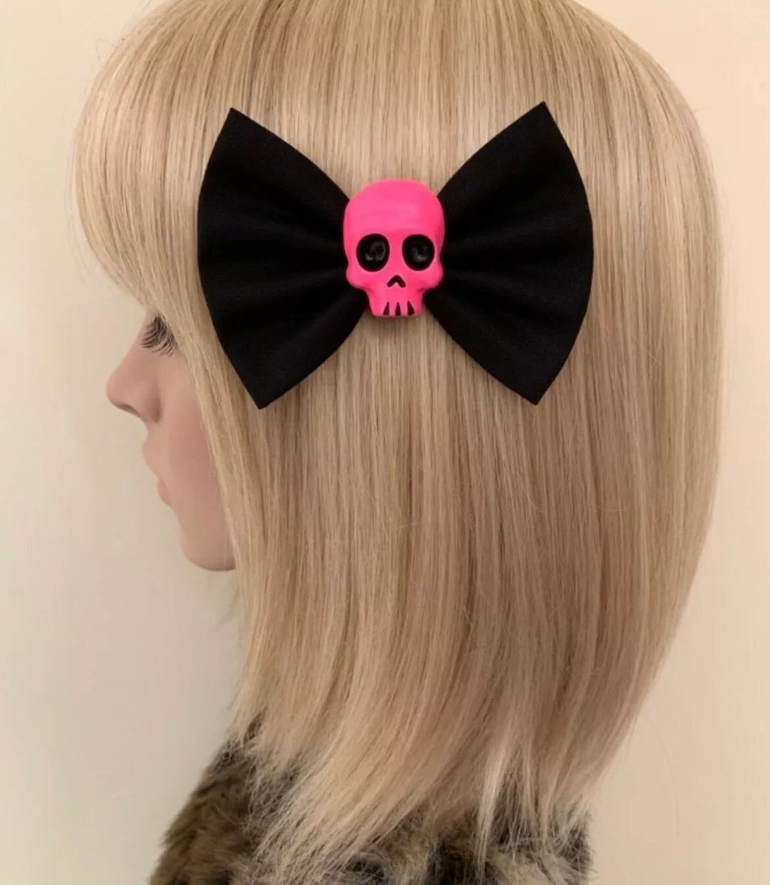 Pink Skull Hair Bow, Green Skull Bow, Halloween Accessories, Rockabilly ...