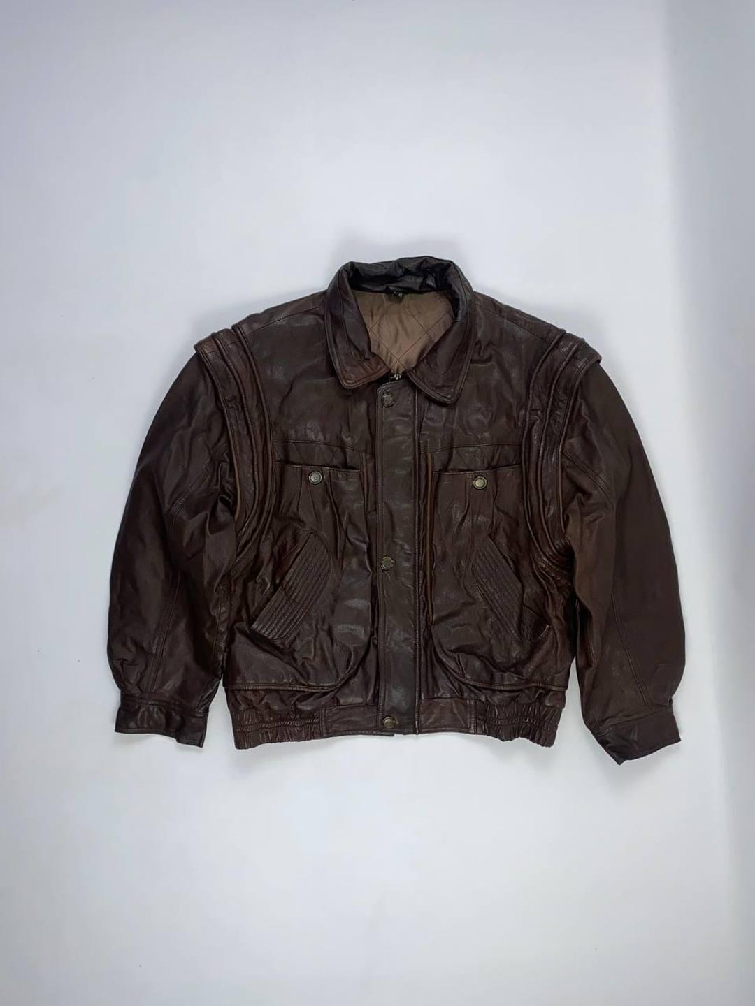 90s 2 in 1 Vintage FRONT Line Leather Jacket Vest Brown MOTO Racing ...