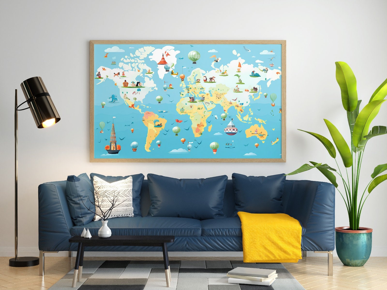Nursery World Map Canvas, Kids World Map Decor, Kids Map Print, World ...