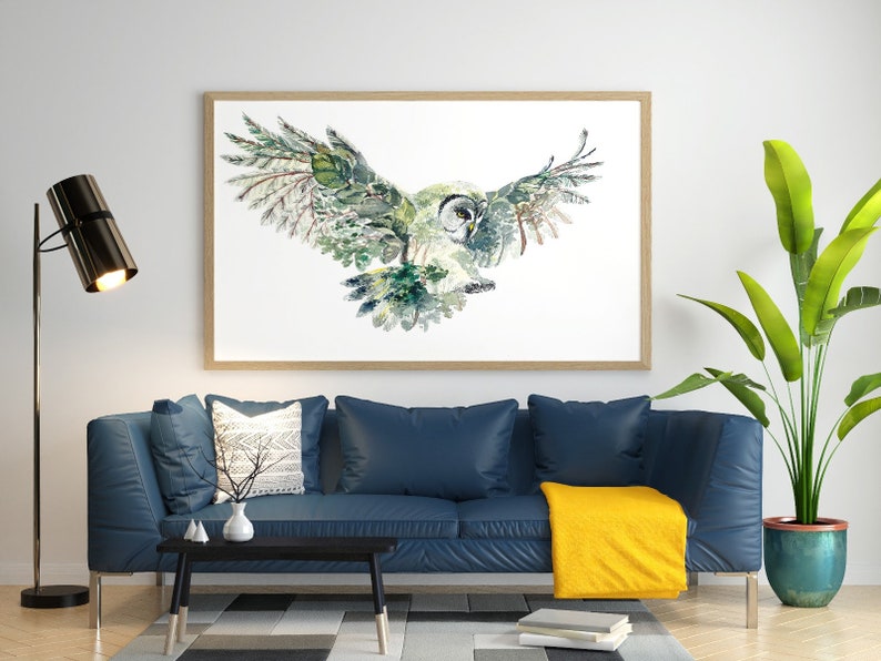Flying Owl, Trees Leaves, Forest Double Exposure Nature Animal Bird ...