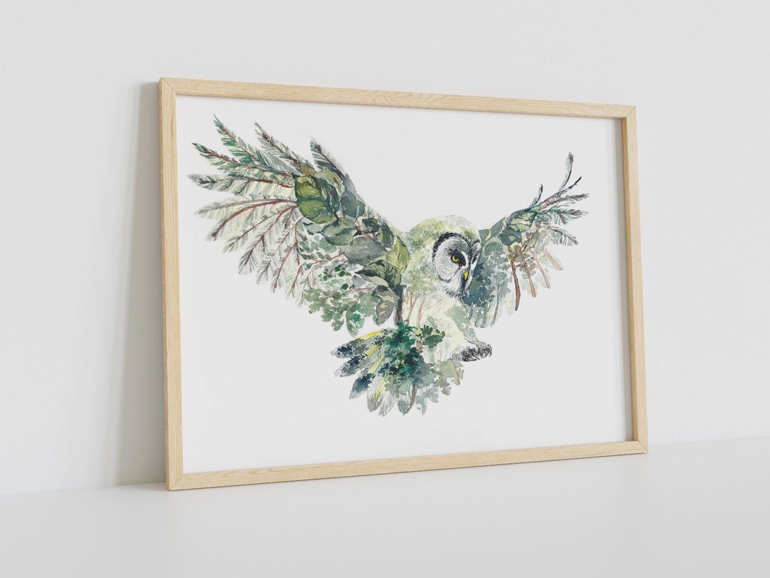 Flying Owl, Trees Leaves, Forest Double Exposure Nature Animal Bird ...