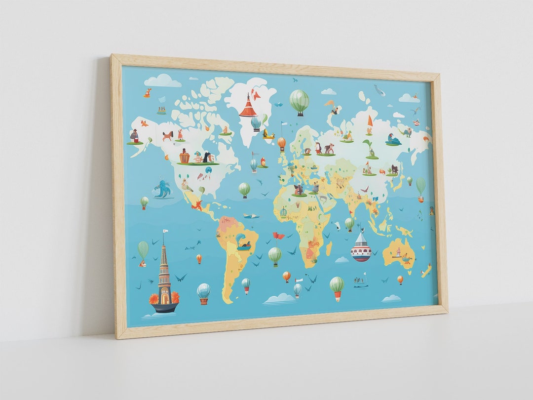 Nursery World Map Canvas, Kids World Map Decor, Kids Map Print, World ...