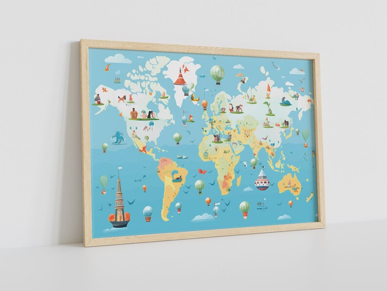 Nursery World Map Canvas, Kids World Map Decor, Kids Map Print, World ...