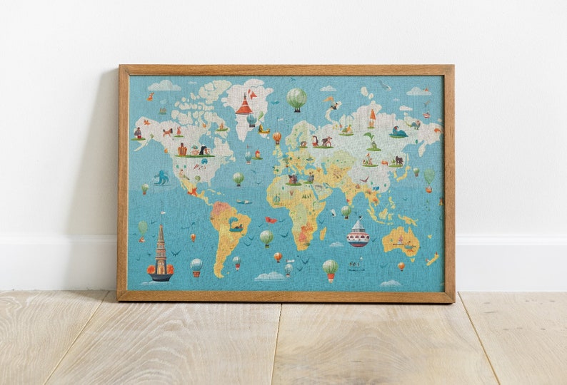 Nursery World Map Canvas, Kids World Map Decor, Kids Map Print, World ...