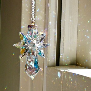Crystal Angel With Cross, Made W/ Swarovski Crystals, AB Glistens in ...