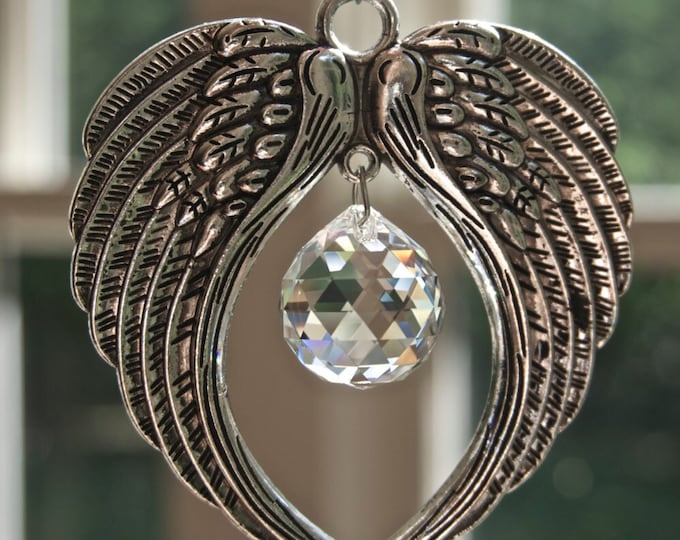 Crystal Suncatcher ANGEL WINGS W/ Clear or AB Swarovski Crystal Ball ...