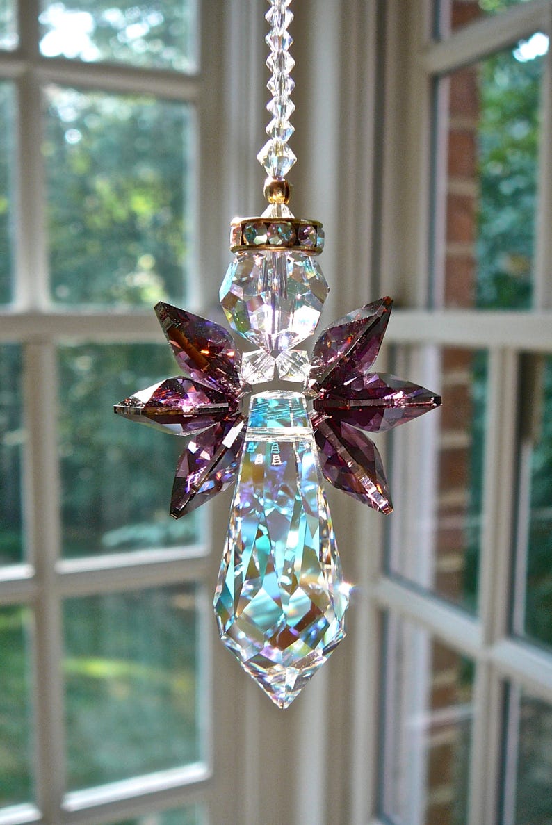 Purple Amethyst Crystal Angel Suncatcher for Car or Home - Etsy