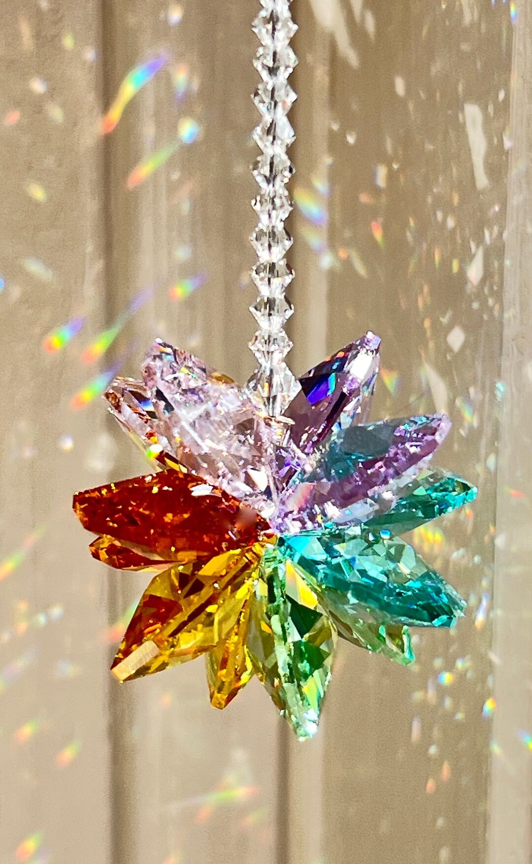 Pastel Rainbow Colored Crystal Suncatcher - Entirely Swarovski Crystal ...