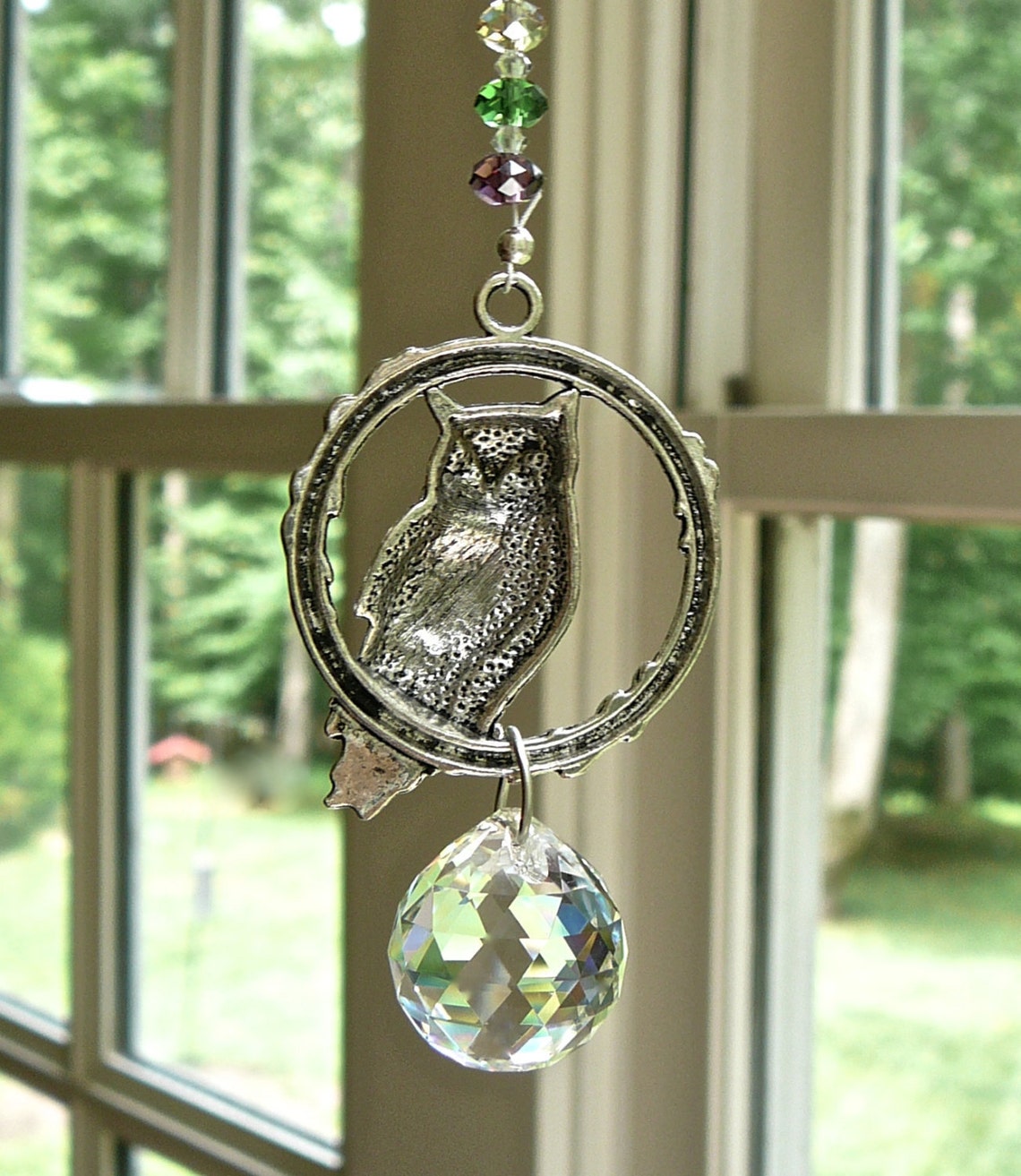 Owl Suncatcher Prism Made With Swarovski Crystal Ball and - Etsy