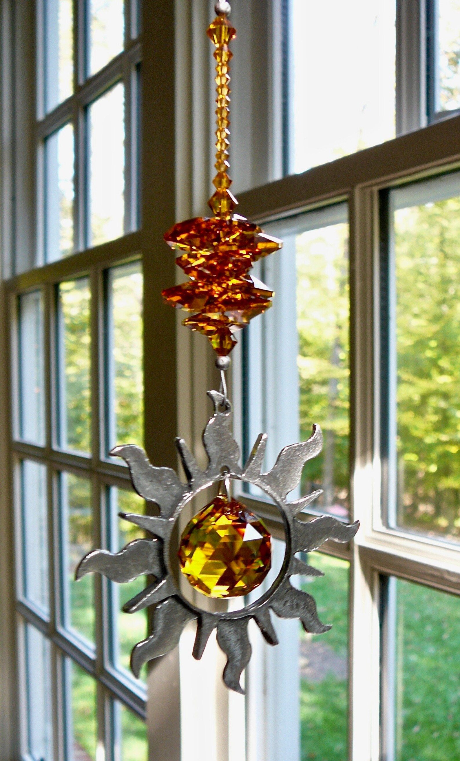 Crystal Pewter Sun Suncatcher for Car Mirror or Home Window in Clear or ...