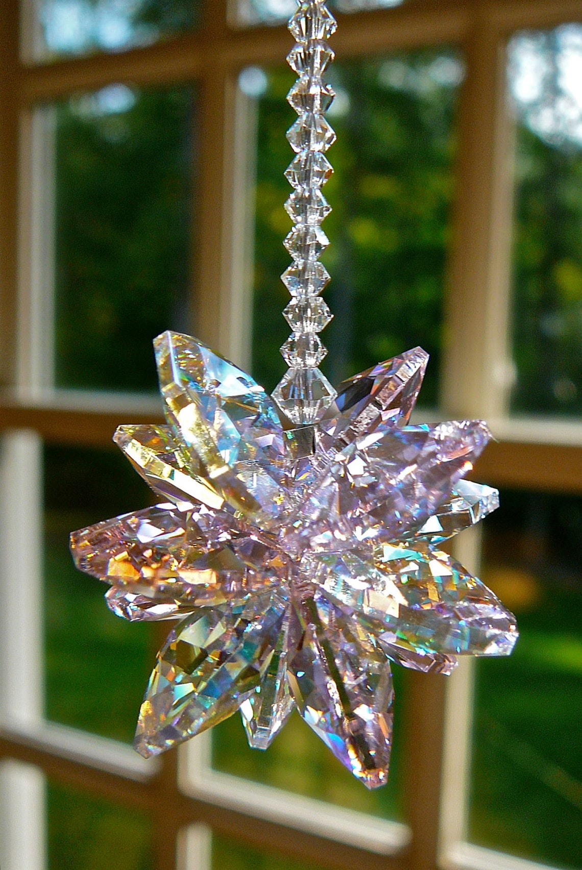 Pink and Clear AB Crystal Cluster Suncatcher Prism, Made W/ Swarovski ...
