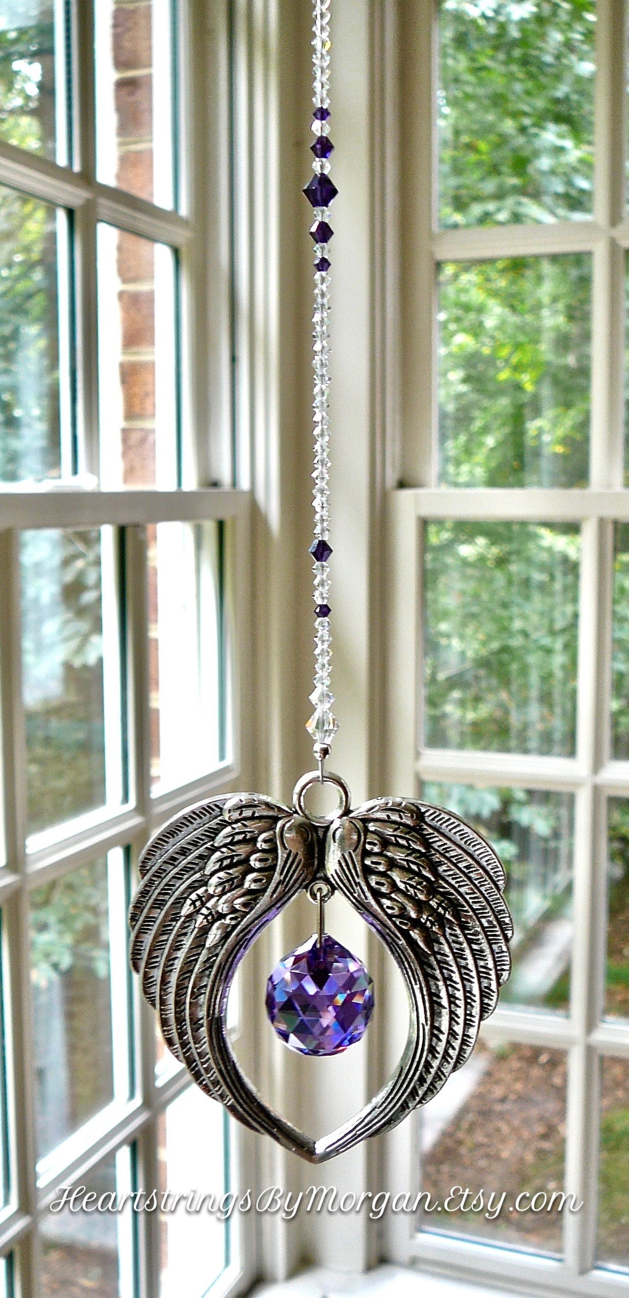 ANGEL WINGS Suncatcher Window Ornament, Pewter Wings + Swarovski ...