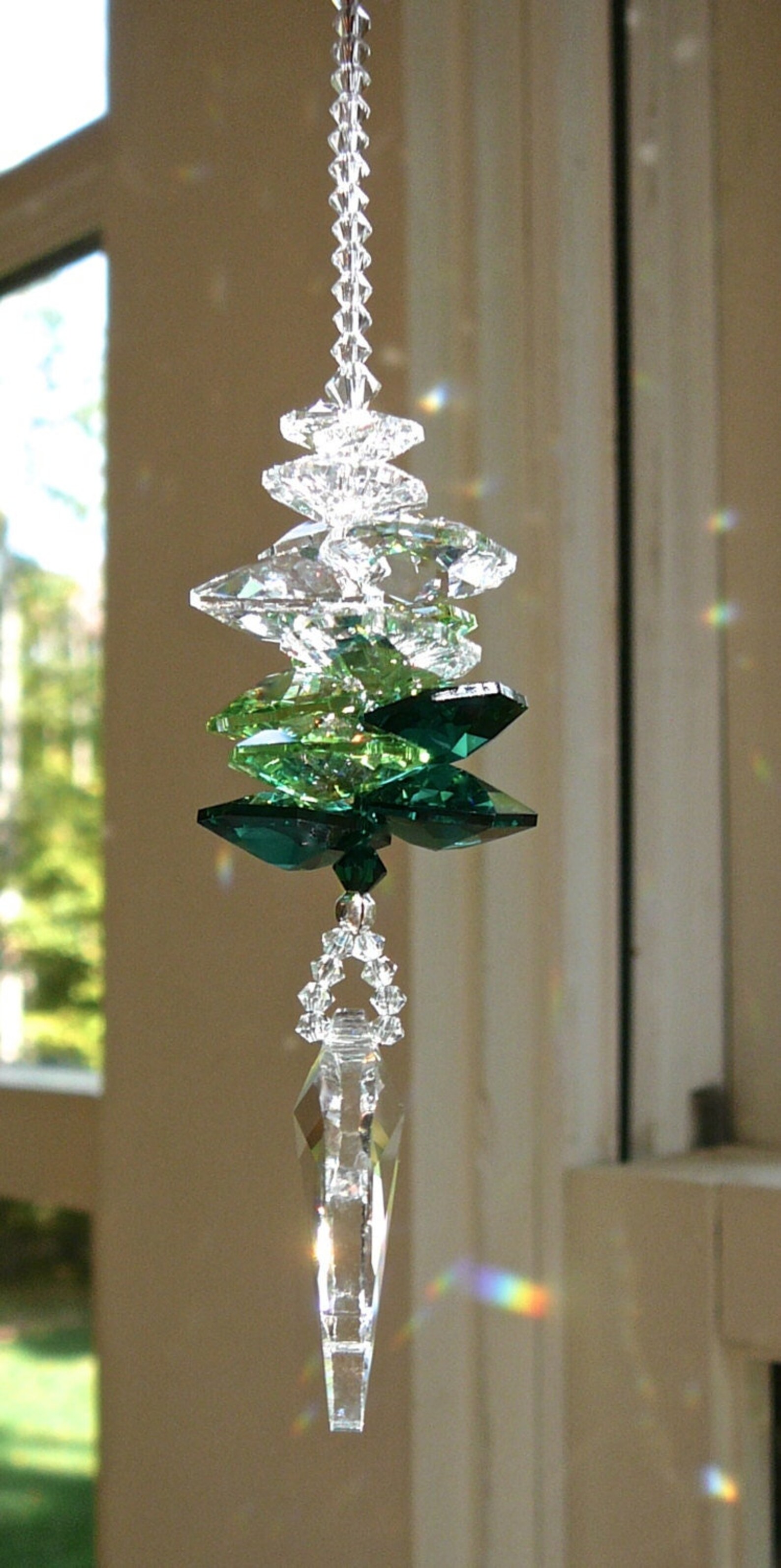 Small Crystal Leaf Car Ornament in a Medley of Clear and Green - Etsy