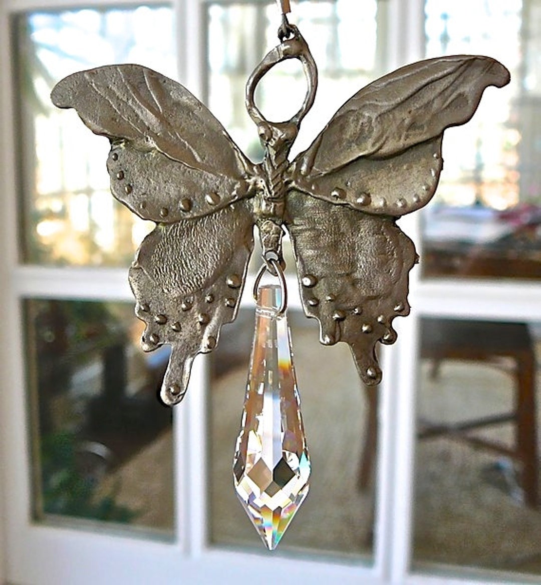 Pewter Butterfly Car Charm, Window Prism With Swarovski Crystals ...
