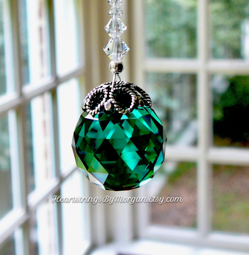 Green Crystal Ball Window Hanger, Suncatcher, for Car Rearview Mirror ...