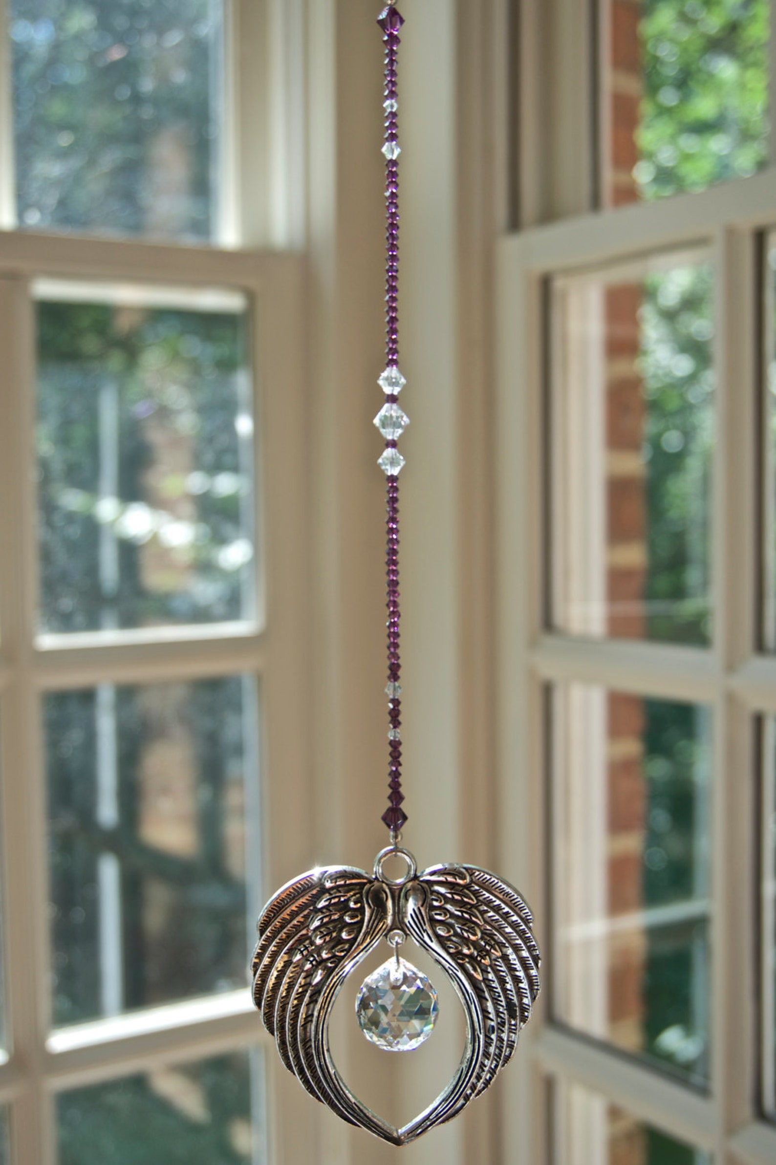 Crystal Suncatcher ANGEL WINGS W/ Clear or AB Swarovski Crystal Ball ...