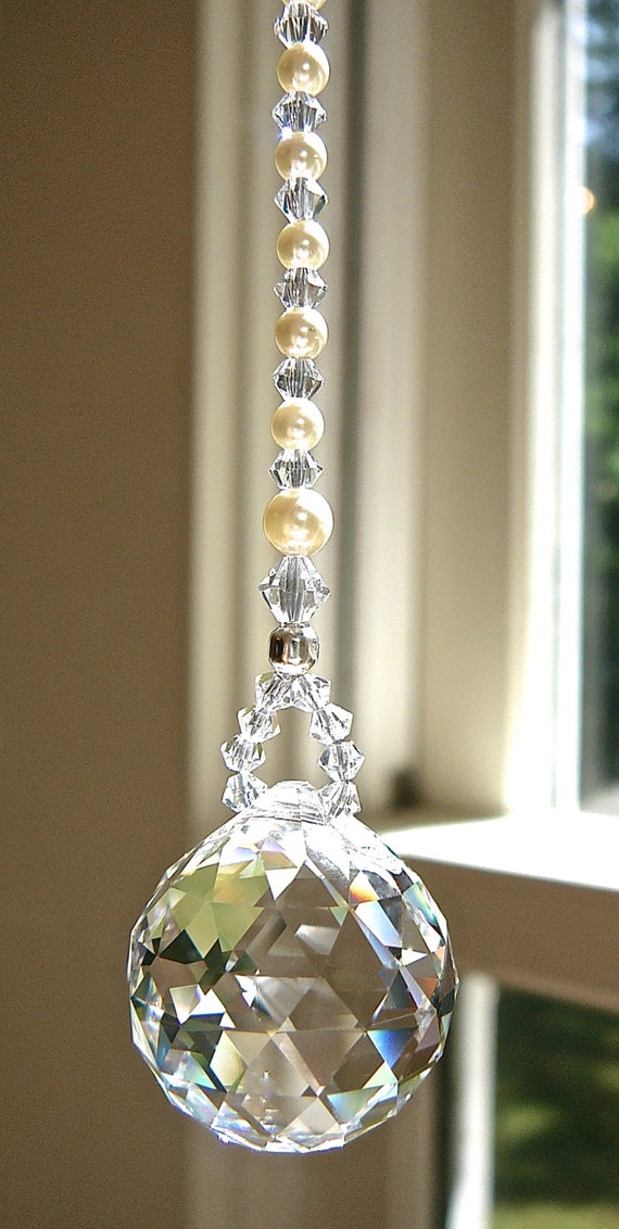 Crystals and Pearls Suncatcher Light Catcher Made With a | Etsy
