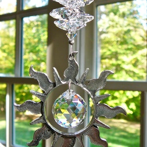 Crystal Pewter Sun Suncatcher for Car Mirror or Home Window in Clear or ...